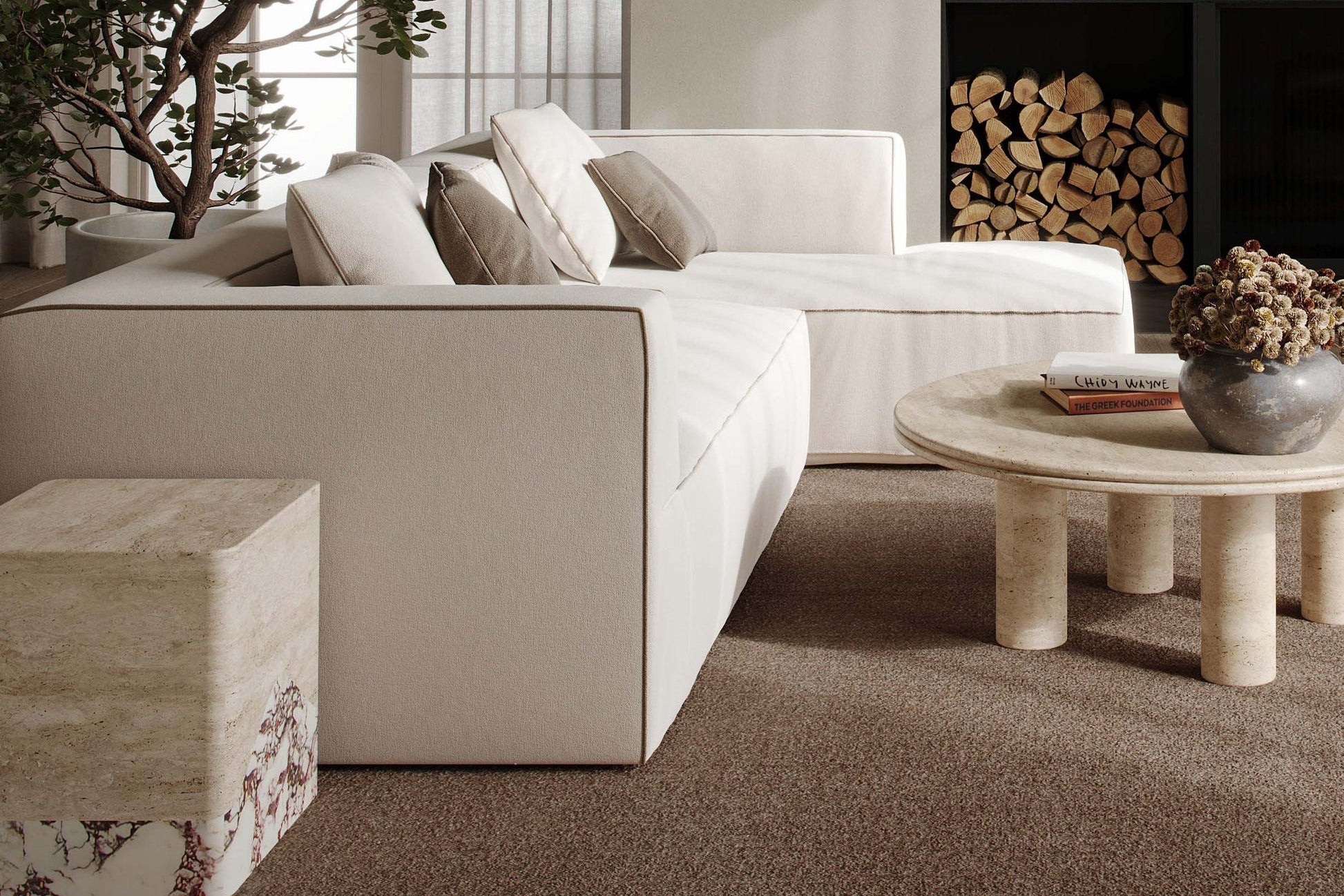 Tristine 2-Piece Cream Linen L-Shaped Sectional – Venini Furniture